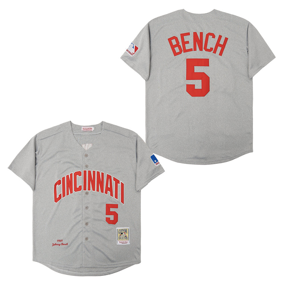 Johnny Bench Cincinnati Reds Official MLB Jersey Mitchell & Ness Gray ...